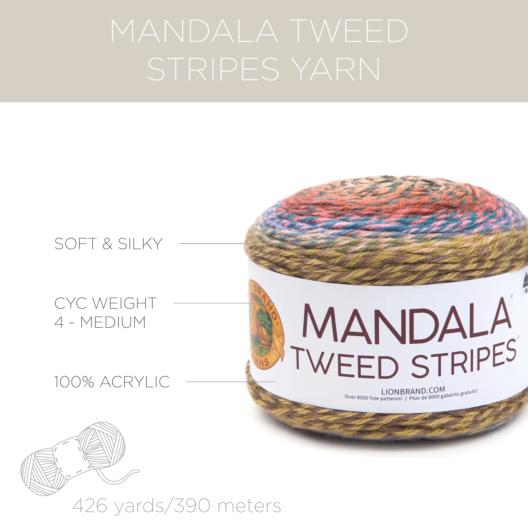 (3 Pack) Lion Brand Yarn Mandala Tweed Stripes Yarn, White Elephant