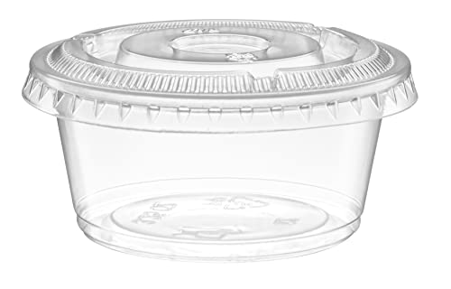(3.25 oz - 100 Sets) Clear Diposable Plastic Portion Cups With Lids, Small Mini Containers For Portion Controll, Jello Shots, Meal Prep, Sauce Cups, Slime, Condiments, Medicine, Dressings,