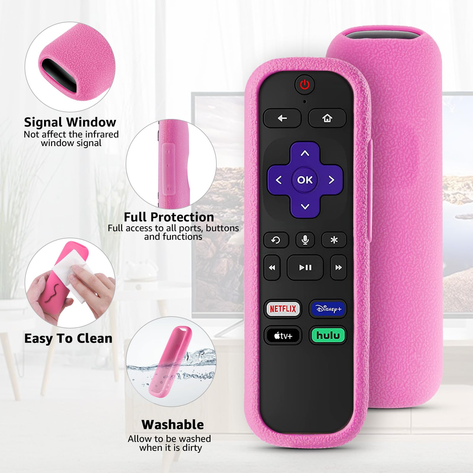 (4 Pack) ONEBOM Cover for Roku Remote, Case for Hisense/TCL Roku TV Steaming Stick/Express Universal Replacement Controller Silicone Sleeve Skin Glow in The Dark (Pink White Orange) Red