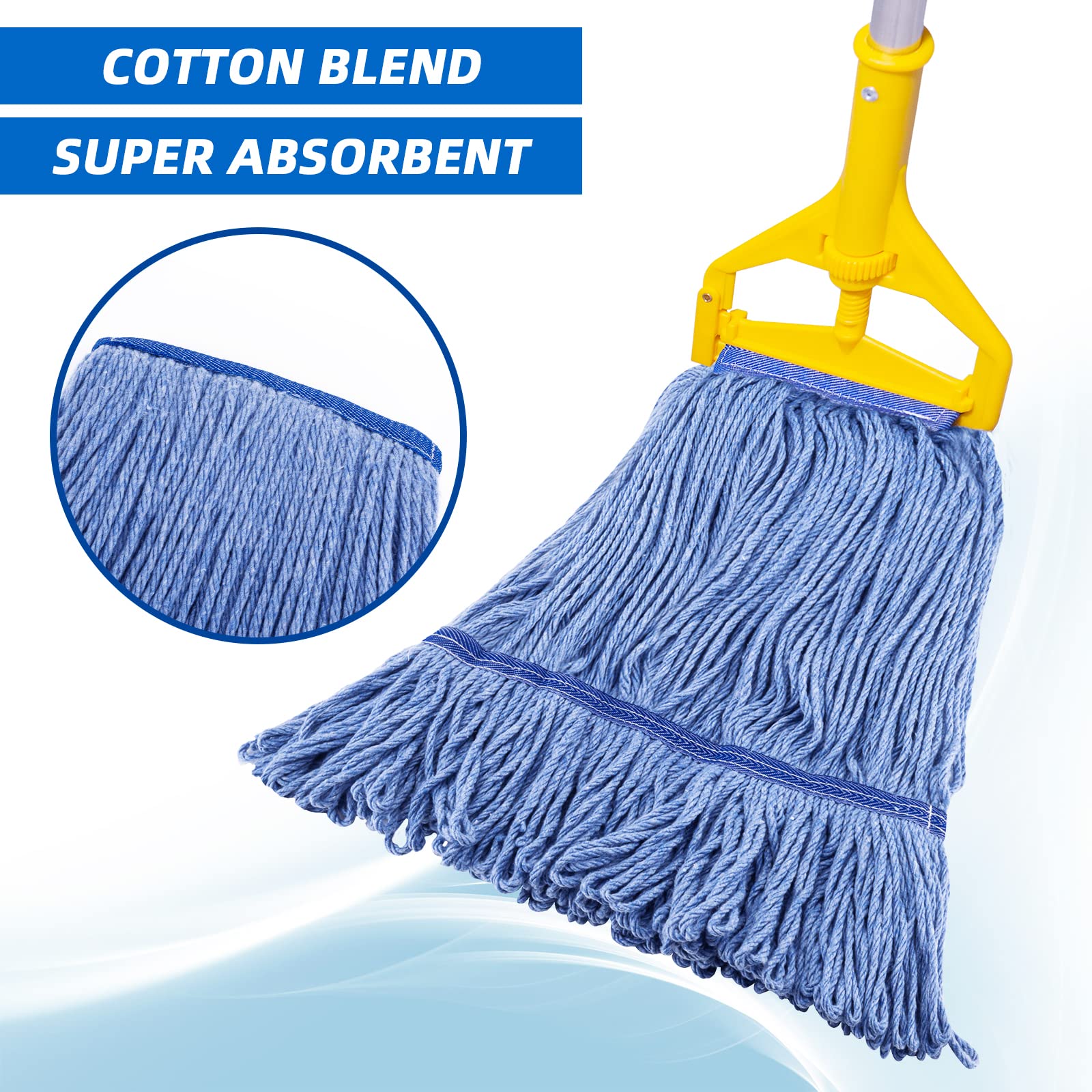 (3 Pack) Mop Head Replacement, Mop Heads Commercial ,Blue Cotton Looped End String, Wet Industrial Cleaning Vintage Mop Head Replacements Refill, Swinger Loop Mop, for Heavy Duty Mop Heads,Light Blue