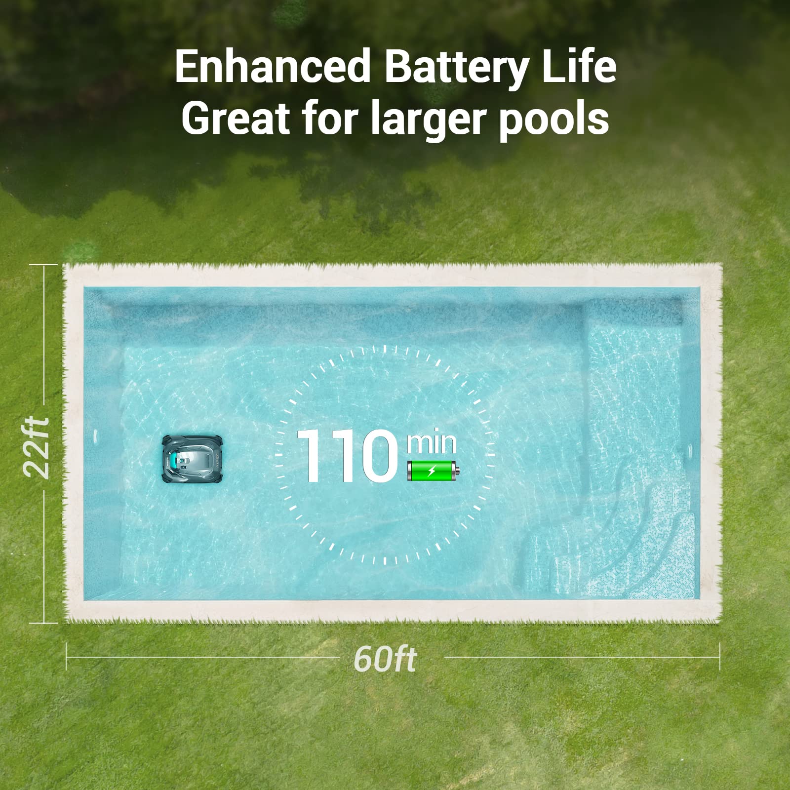 (2023 Upgrade) AIPER Seagull Plus Cordless Pool Vacuum, Robotic Pool Cleaner Lasts 110 Min, Stronger Power Suction, LED Indicator, Ideal for Above/In-Ground Flat Pools up to 60 Feet