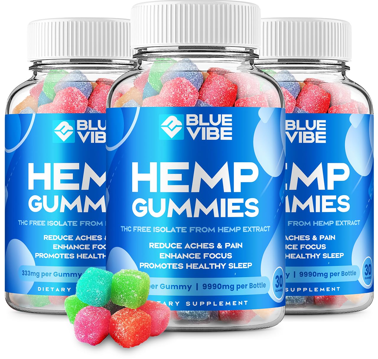 (3 Pack) Blue Vibe Hemp Gummies Advanced Formula Blue Vibe Pure Hemp Extract Performance Gummys Support Supplement Men Women (180 Gummies)