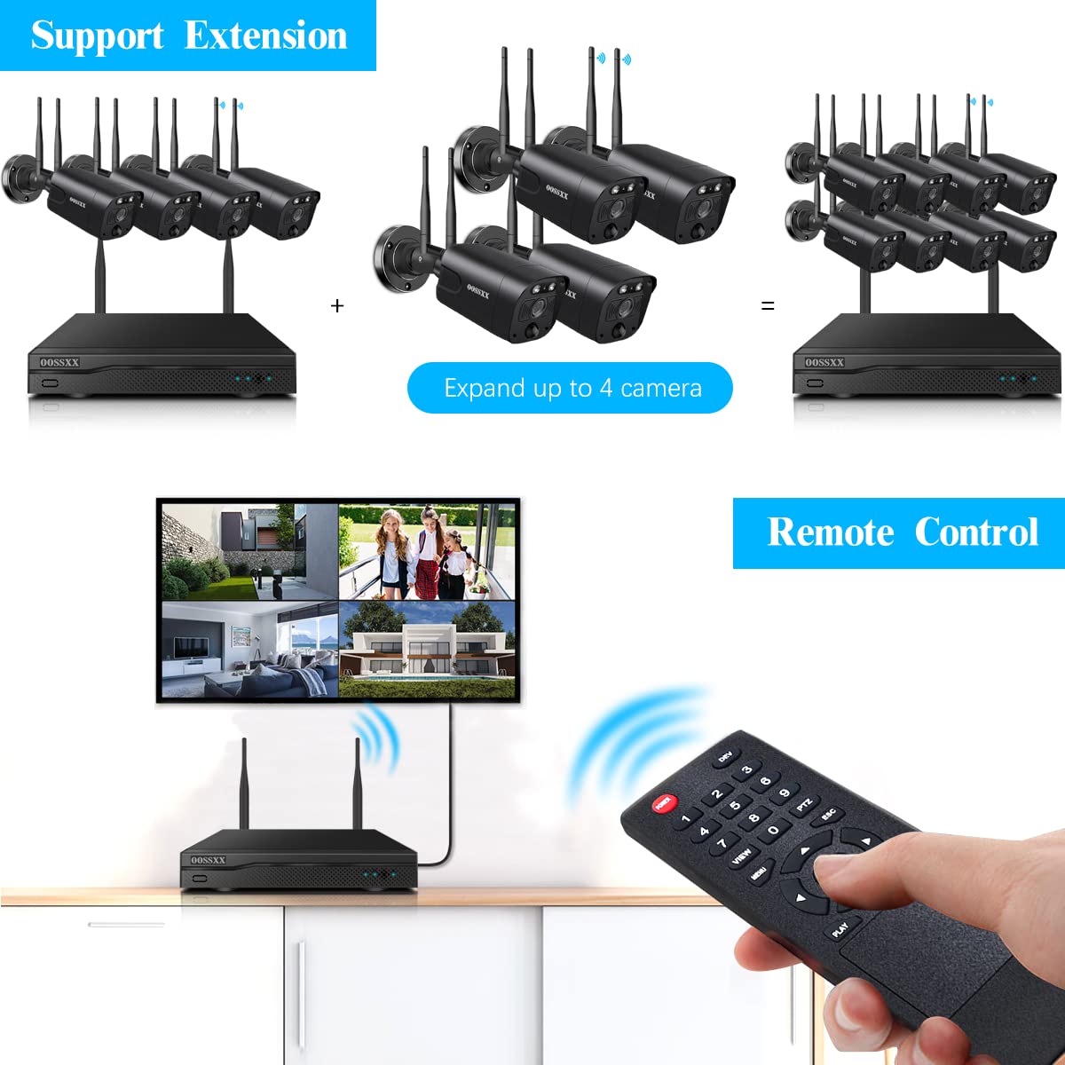 (5.0MP & PIR Detection) 2-Way Audio Dual Antennas Outdoor Security Camera System Wireless WiFi Home Security System 3K 5.0MP Video Surveillance (4-Cam 5.5MP 1TB)