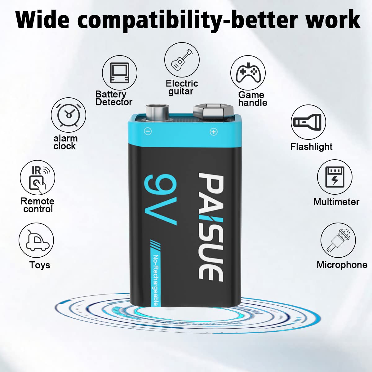 (4 Count) 9V Alkaline Batteries, 9 Volt Ultra Long-Lasting Alkaline Power Batteries 6LR61 Batteries for Smoke Detectors & Wireless Microphones, 8-Year Shelf Life