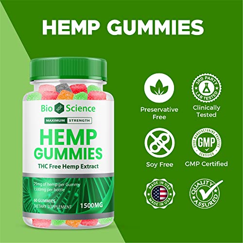 (3 Pack) Bioscience Hemp Gummies - Official Formula - Bioscience CDC Gummies, Bio Science Gummies 25mg Per Gummy, 1500mg Per Bottle, Extra Strength Formula, Great Taste, Big Shape Gummy (180 Gummies)