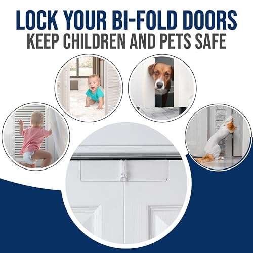 (4- Pack) - Safety Innovations Bi-fold Door Lock - Closet Protection Child and Pet Proof Bi-fold Door Lock - Tool-Free Installation - Made from Unbreakable Clear Polycarbonate