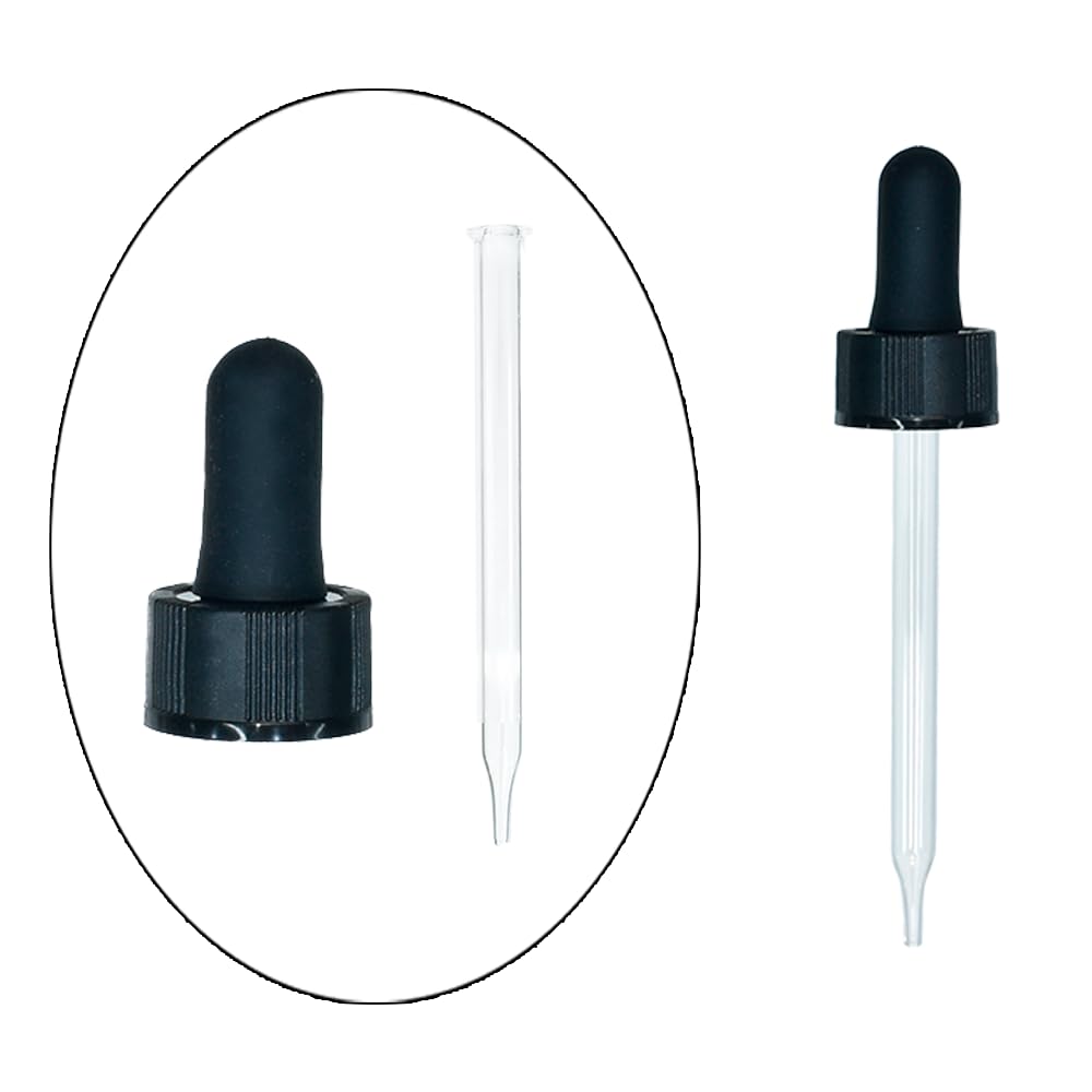 (24 Pack) 2 oz. Clear Boston Round with Black Glass Dropper