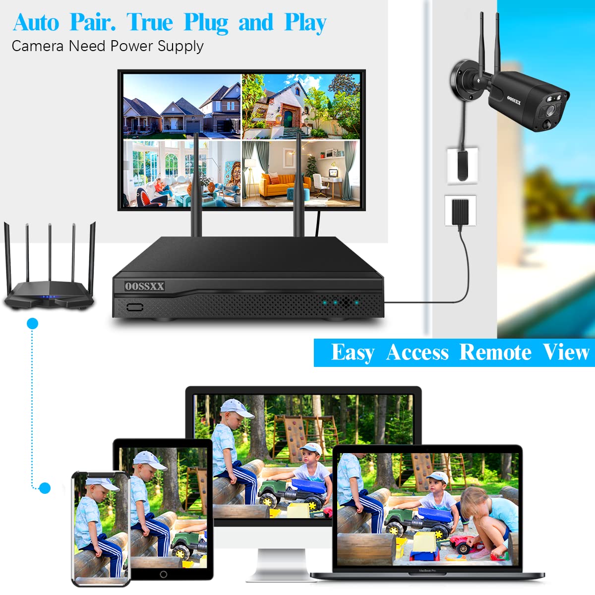 (5.0MP & PIR Detection) 2-Way Audio Dual Antennas Outdoor Security Camera System Wireless WiFi Home Security System 3K 5.0MP Video Surveillance (4-Cam 5.5MP 1TB)