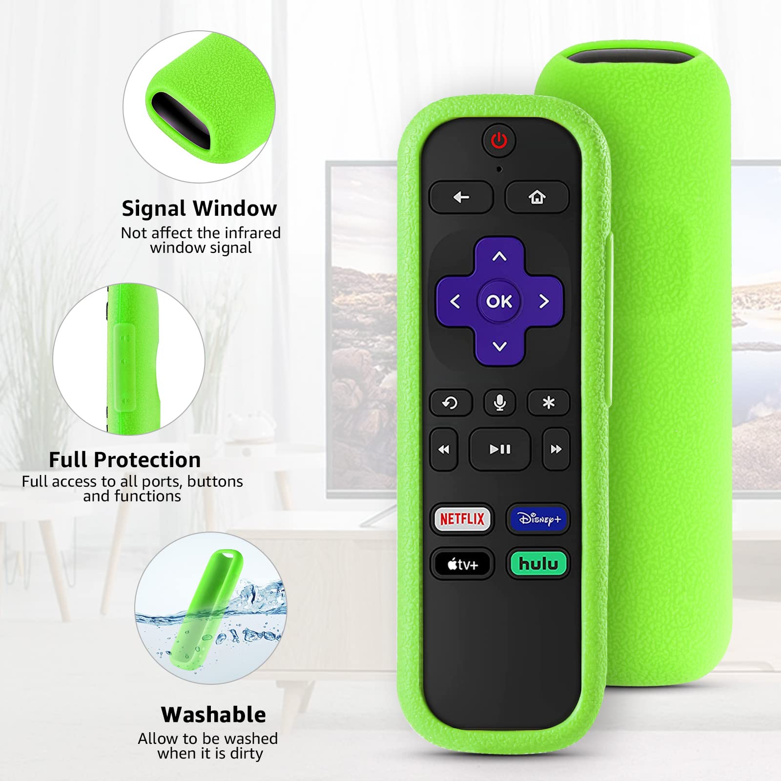 (4 Pack) ONEBOM Cover for Roku Remote, Cover for Hisense/TCL Roku TV Steaming Stick/Express Universal Replacement Controller Silicone Sleeve Skin Glow in The Dark (Green Pink Blue Yellow)