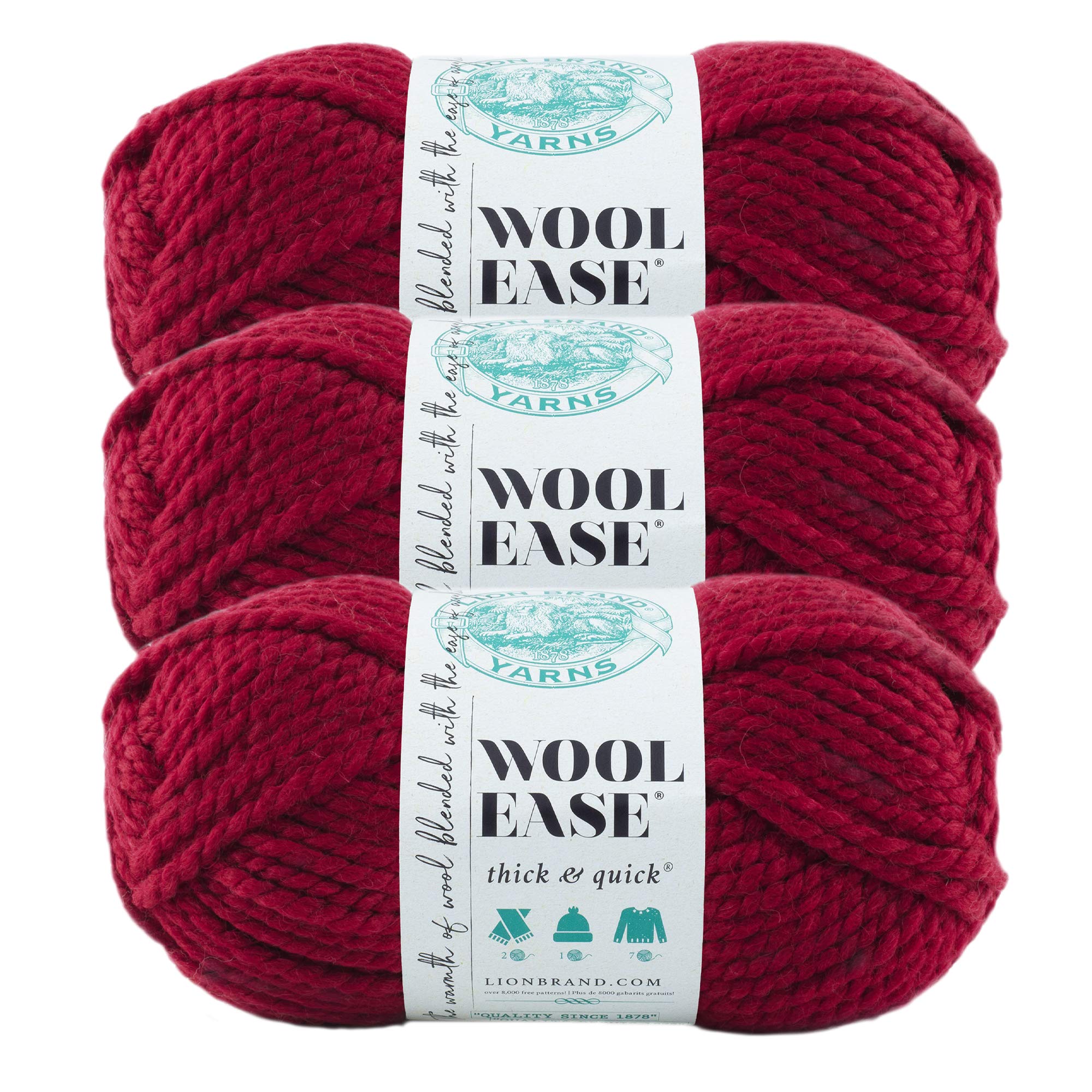 (3 Pack) Lion Brand Yarn 640-138 Wool-Ease Thick and Quick Yarn , 97 Meters, Cranberry3
