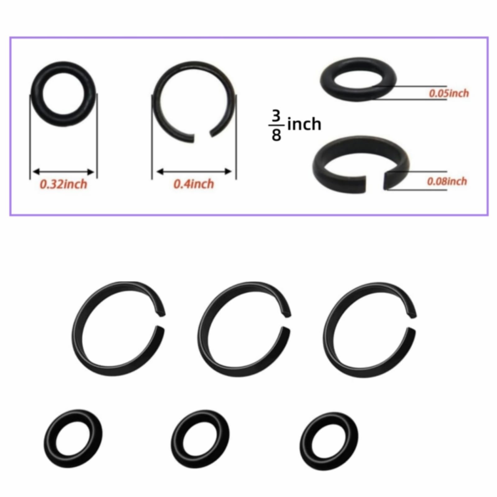 (6+6 Sets) 1/2” Impact Retaining Ring Friction Ring & 3/8” Impact Retaining Ring Friction Ring Anvil Clip with O-Ring for Milwaukee Electric Pneumatic Type Impact Wrench