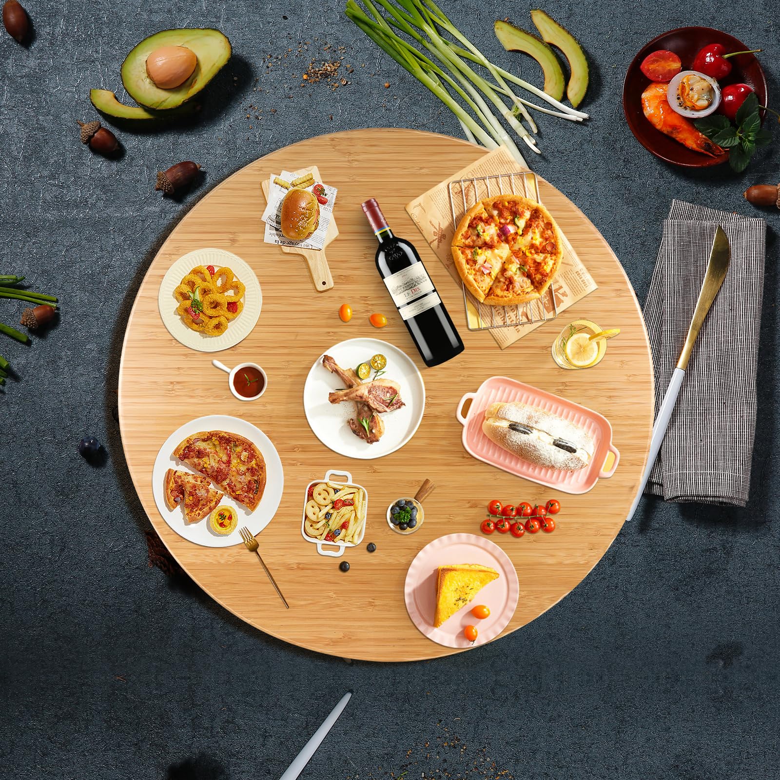 (26 Inch) Bamboo Large Lazy Susan for Dining Table Top with Heavy Duty Metal Rotating Hardware