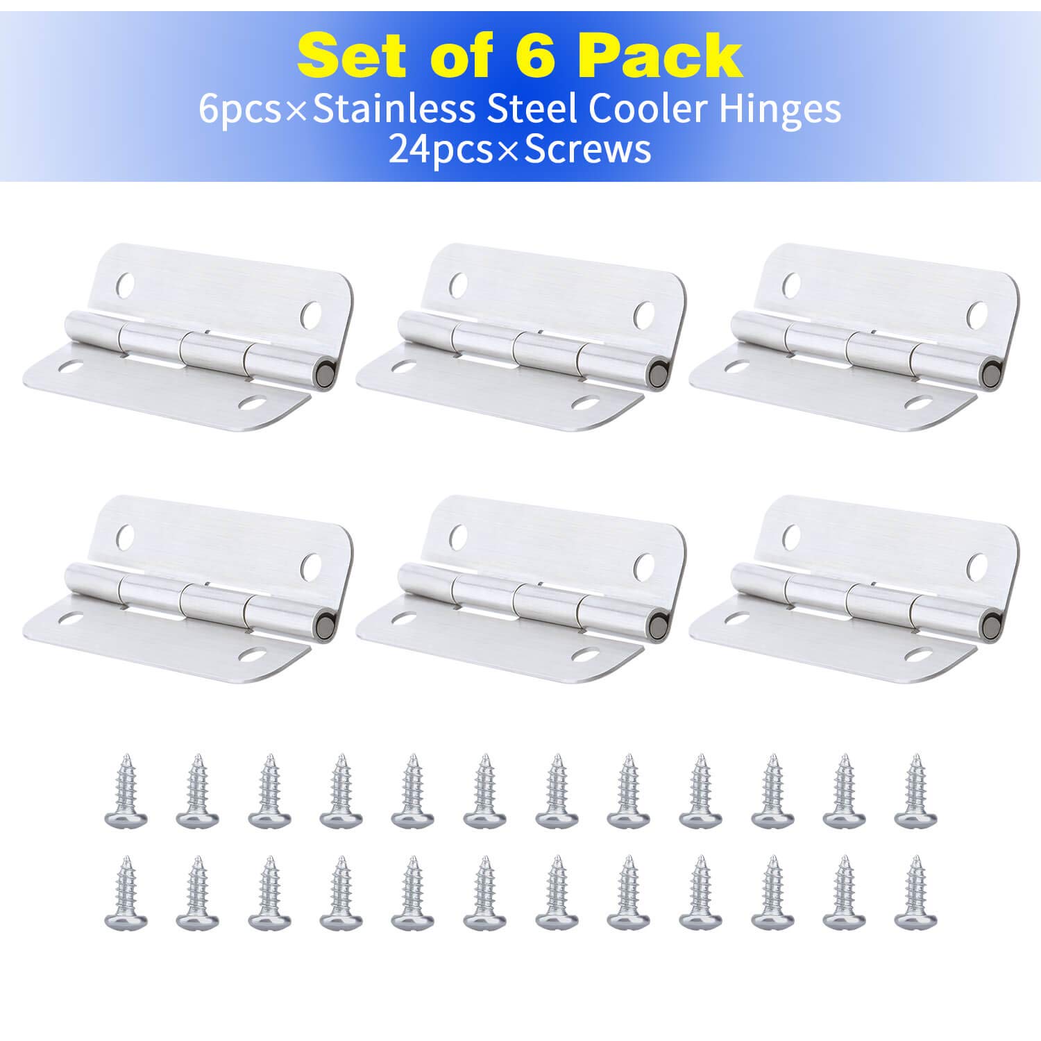 (6 Pack) Cooler Replacement Hinges for Igloo Cooler, Stainless Steel Hinges and Screws Kit for Repair Igloo Ice Chest, Metal Cooler Hinge Parts Fits All Hinged Igloo Coolers Sized 25-165 Quarts