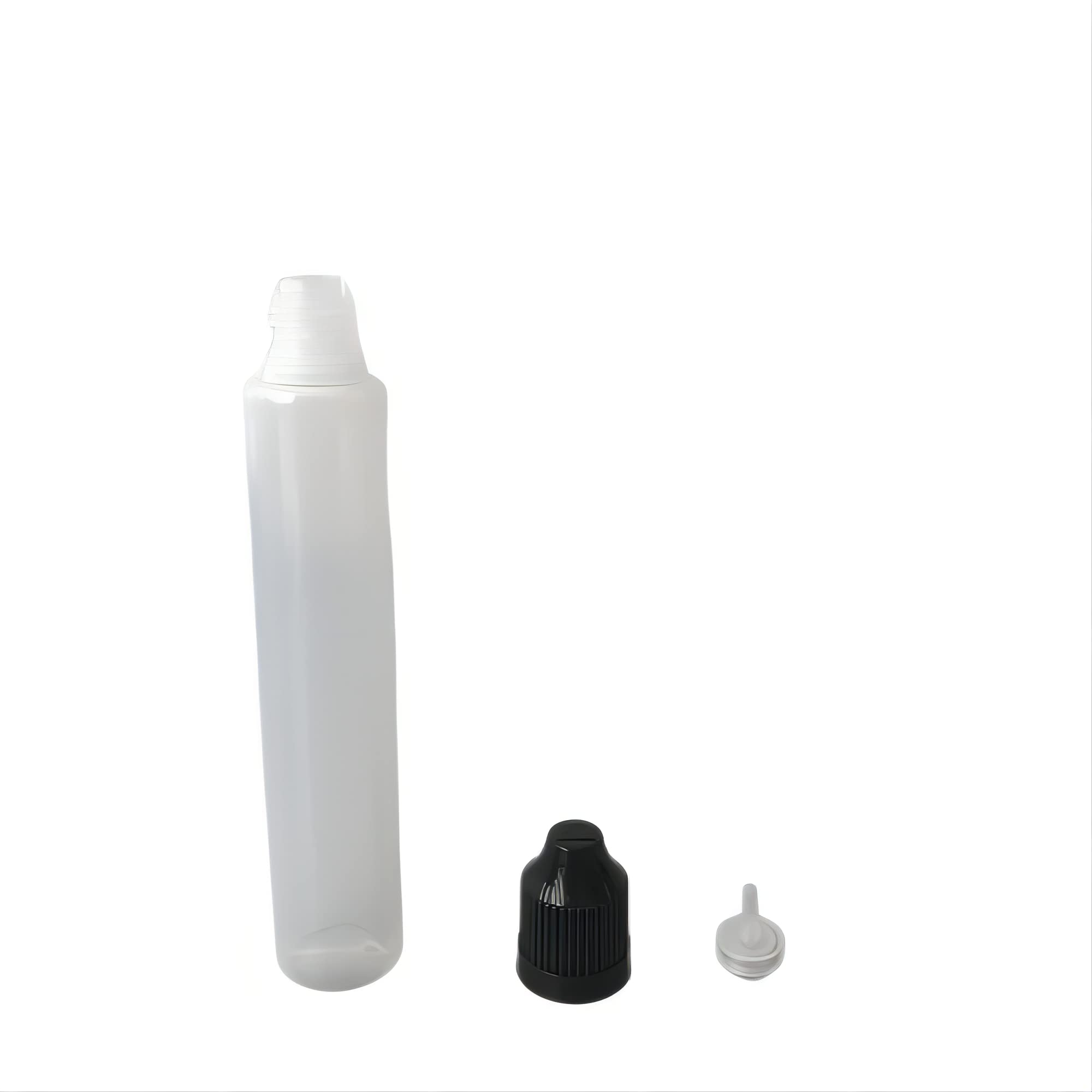 (60 Pack, Multi Color Caps) 30ml PE Pen Plastic Bottle with Childproof Cap for Vape Liquid, Light Oil, Paint, Eye Drops