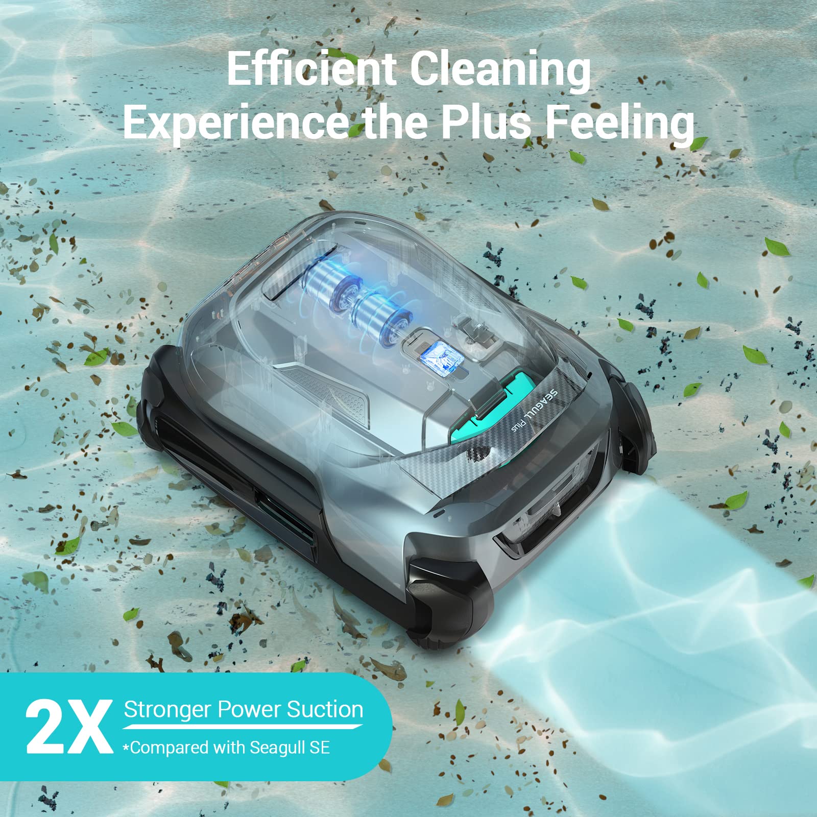 (2023 Upgrade) AIPER Seagull Plus Cordless Pool Vacuum, Robotic Pool Cleaner Lasts 110 Min, Stronger Power Suction, LED Indicator, Ideal for Above/In-Ground Flat Pools up to 60 Feet