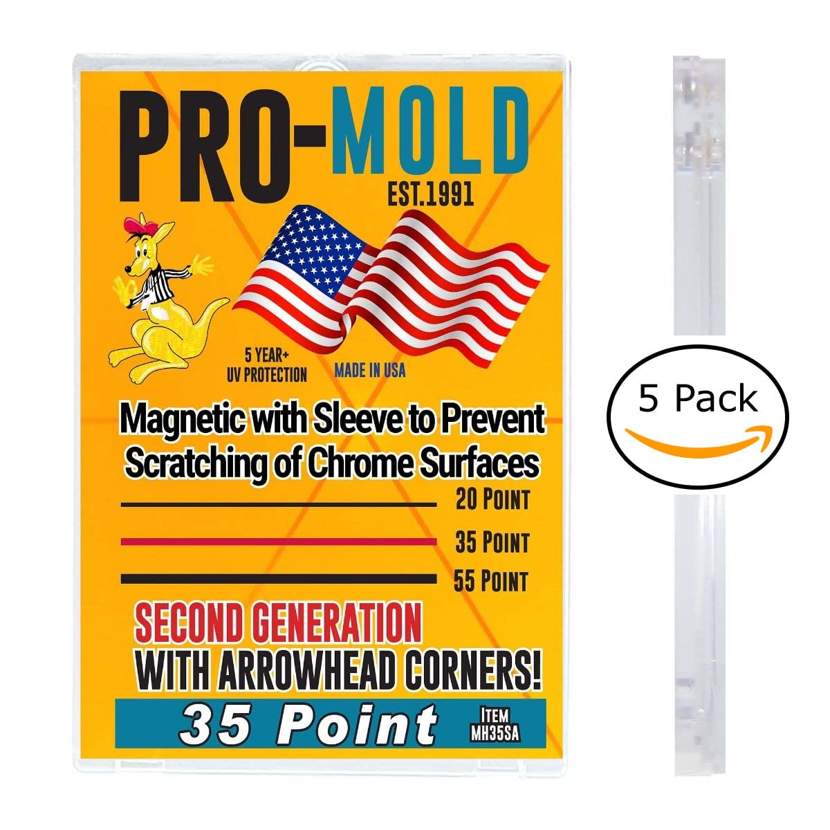 (5 Count) 2nd Gen Pro-Mold 35 pt. Magnetic One-Touch Card Holders, Holds Sleeved Card. (Includes Specially-Sized Sleeve, Premium Cleaning Cloth Included),White