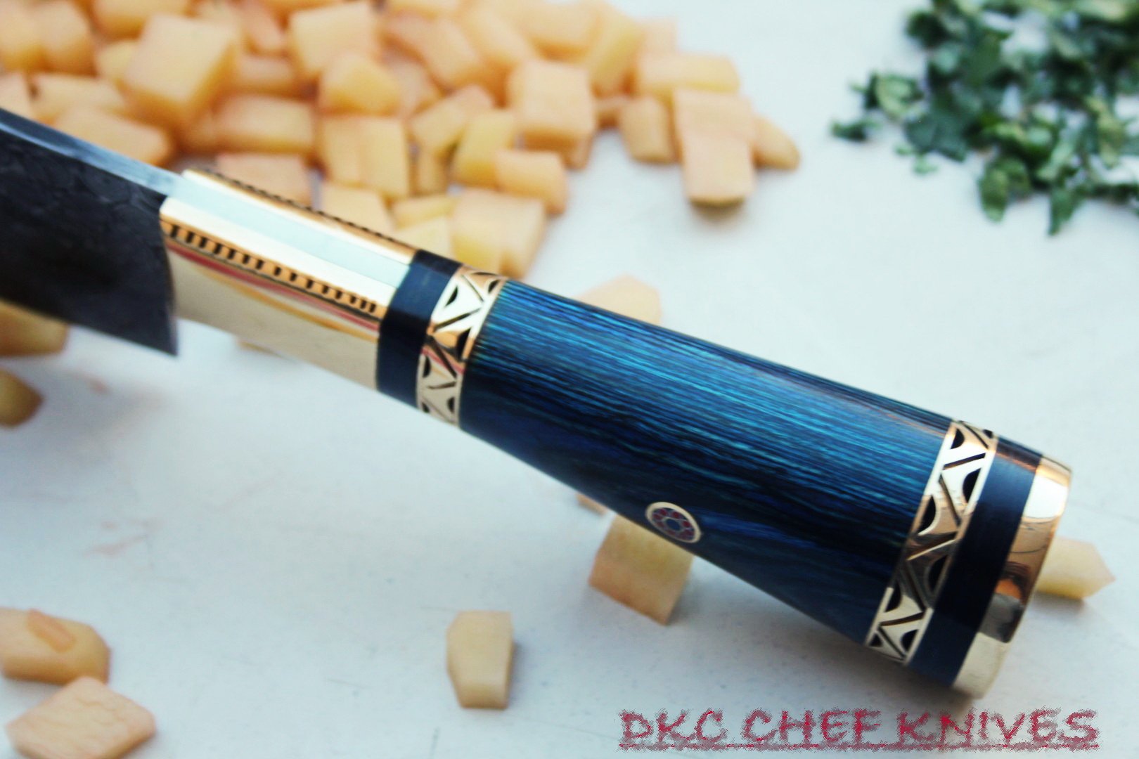 (6 7/18) DKC-533-DS-BL Grand Master Chef Knife Blue Handle Damascus Steel DKC Knives 16.8 oz 12" Long 7.5" Blade (Blue Handle Damascus Blade)