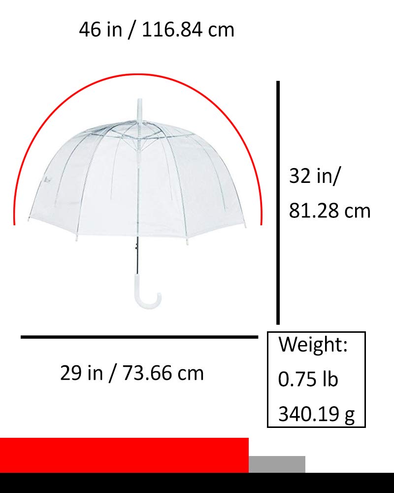 (6 Pack) 46" Adult Clear Bubble Rain Umbrella Manual Open Fashion Dome Shaped European Hook Handle