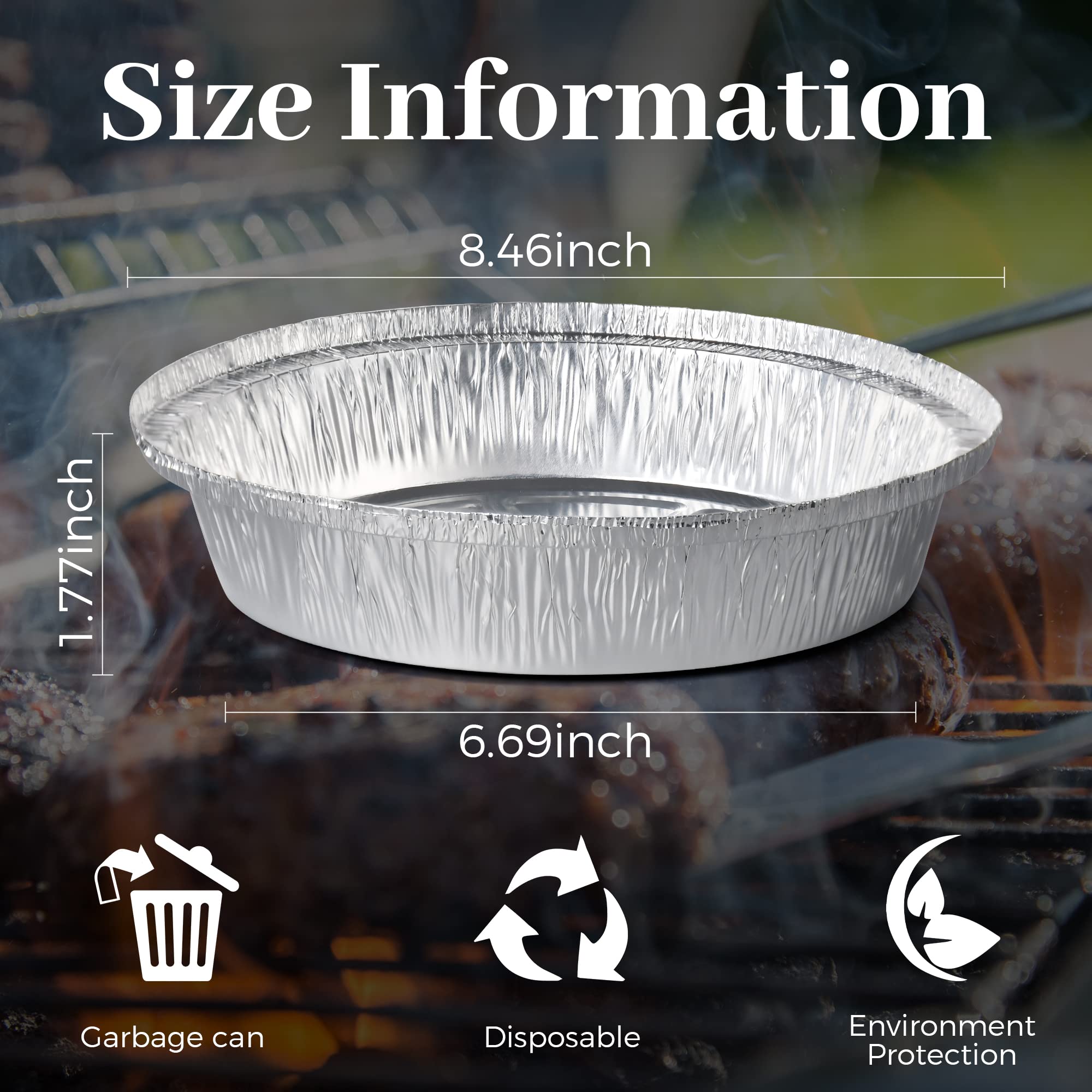 (50 Pack) Premium 8-Inch Round Aluminum Foil Pans, Heavy Duty Disposable Food Container without Lids, Tin Foil Pans Perfect for Roasting, Grilling, Storing, Cooking, Meal Prep for Baking Lovers