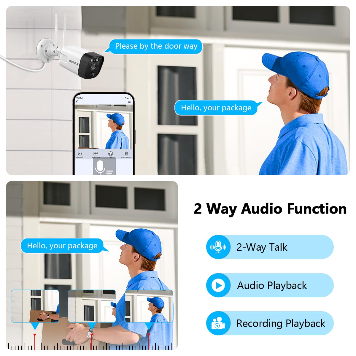 (5.0MP & PIR Detection) 2-Way Audio Dual Antennas Outdoor Security Camera System Wireless WiFi Home Security System Indoor Video Surveillance (All-in-One 4-Cams 1.0TB)