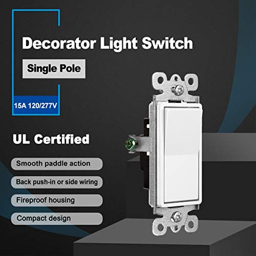 (50 Pack) CML Decorator Wall Light Switch, Single Pole Switch, 15A 120/277V, 3-Year Warranty, White