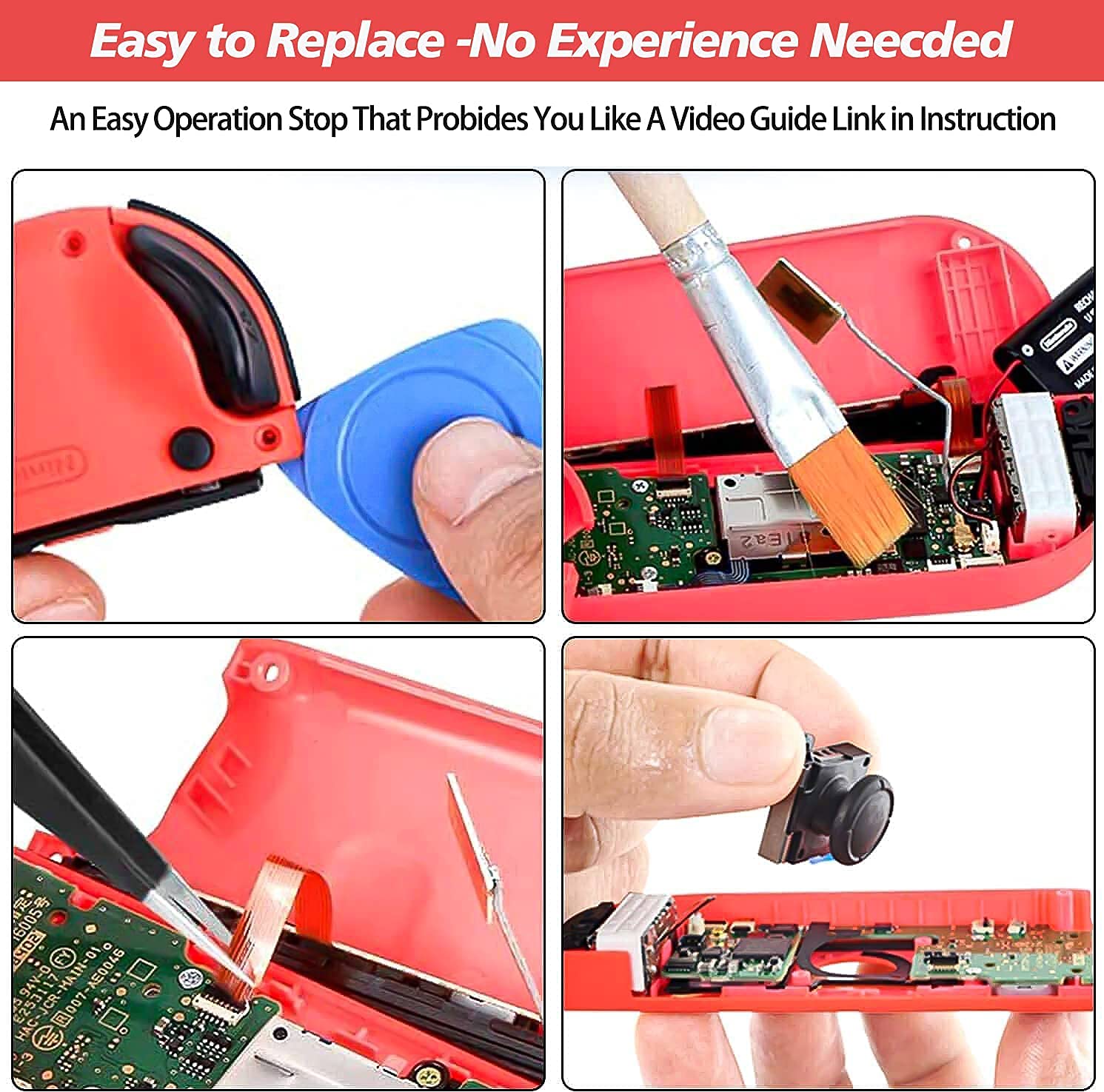 (4 Pack)Joycon Joystick Replacement,Original Replacement Joystick for Nintendo Switch Joycon and Switch Lite Repair Tool Kit,Joy Con Repair Kit Include , Screwdrivers, Pry Tools, Thumb Grips Caps