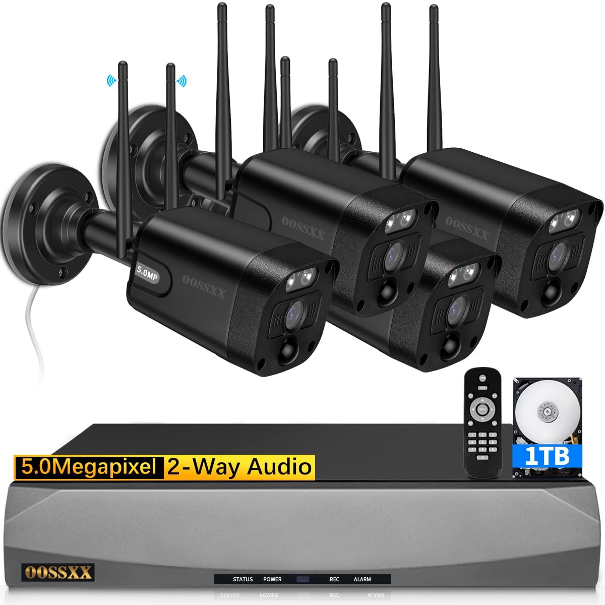 (5.0MP & PIR Detection) 2-Way Audio Dual Antennas Outdoor Security Camera System Wireless WiFi Home Security System 3K 5.0MP Video Surveillance (4-Cam 5.5MP 1TB)