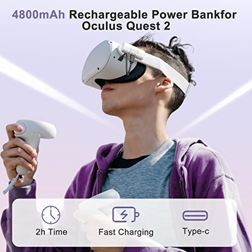 (4800mAh) Extended 2 Hours Playtime for Oculus Quest 2, Zanpolin 4800mAh Pocket Power Bank for Oculus/Meta Quest 2 and Quest, Elite Strap, Type-C Phone, Oculus 2 Battery Pack (Hook&Loop Strips)