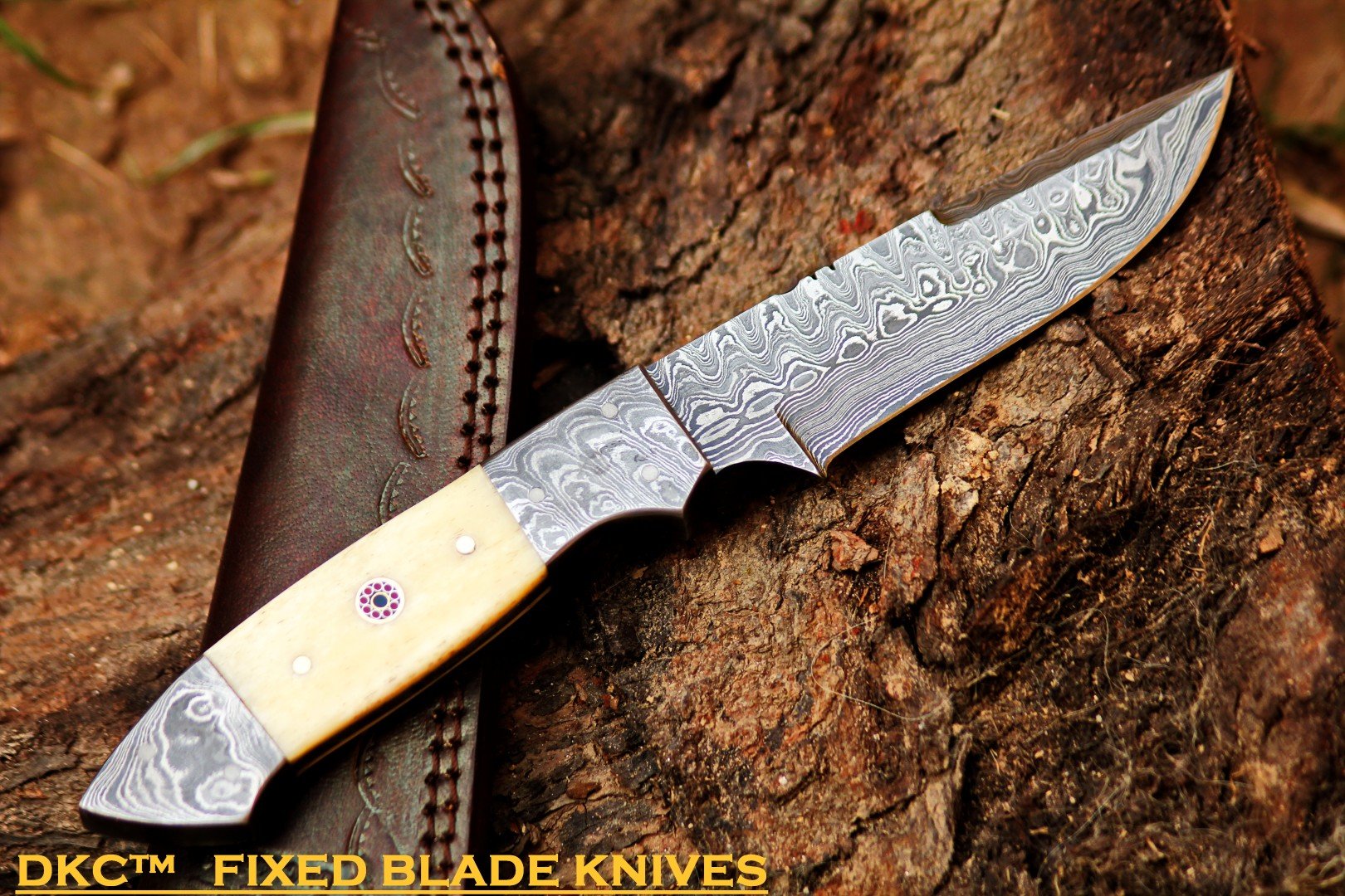 (6 7/18) SALE DKC-519 UNICORN Damascus Hunting Handmade Knife Fixed Blade 9.3 oz 9" Long