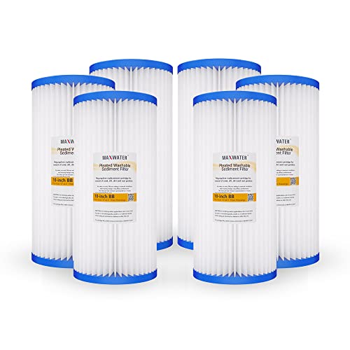 (6 Pack) 10" x 4.5" BB 5-Micron Pleated Heavy Duty HD-950 Washable Polypropylene Sediment Water Filters, compatible with 10" BB Whole House Systems