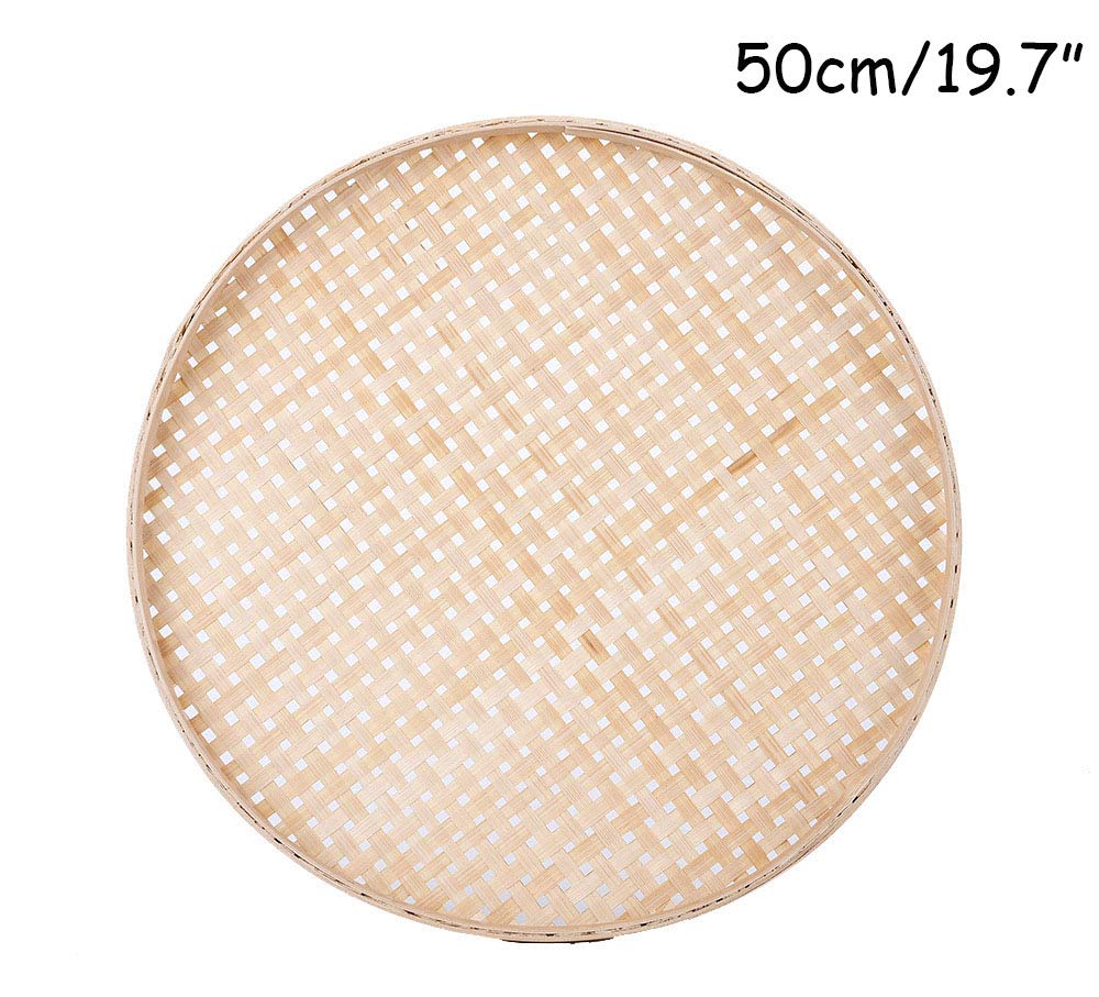 (Only by Bulk)100% Handwoven Flat Wicker Round Fruit Basket Woven Food Storage Weaved Shallow Tray Bin Vegetable Organizer Holder Bowl Decorative Rack Display (Only More Than 5Pcs) (50cm/19.8")