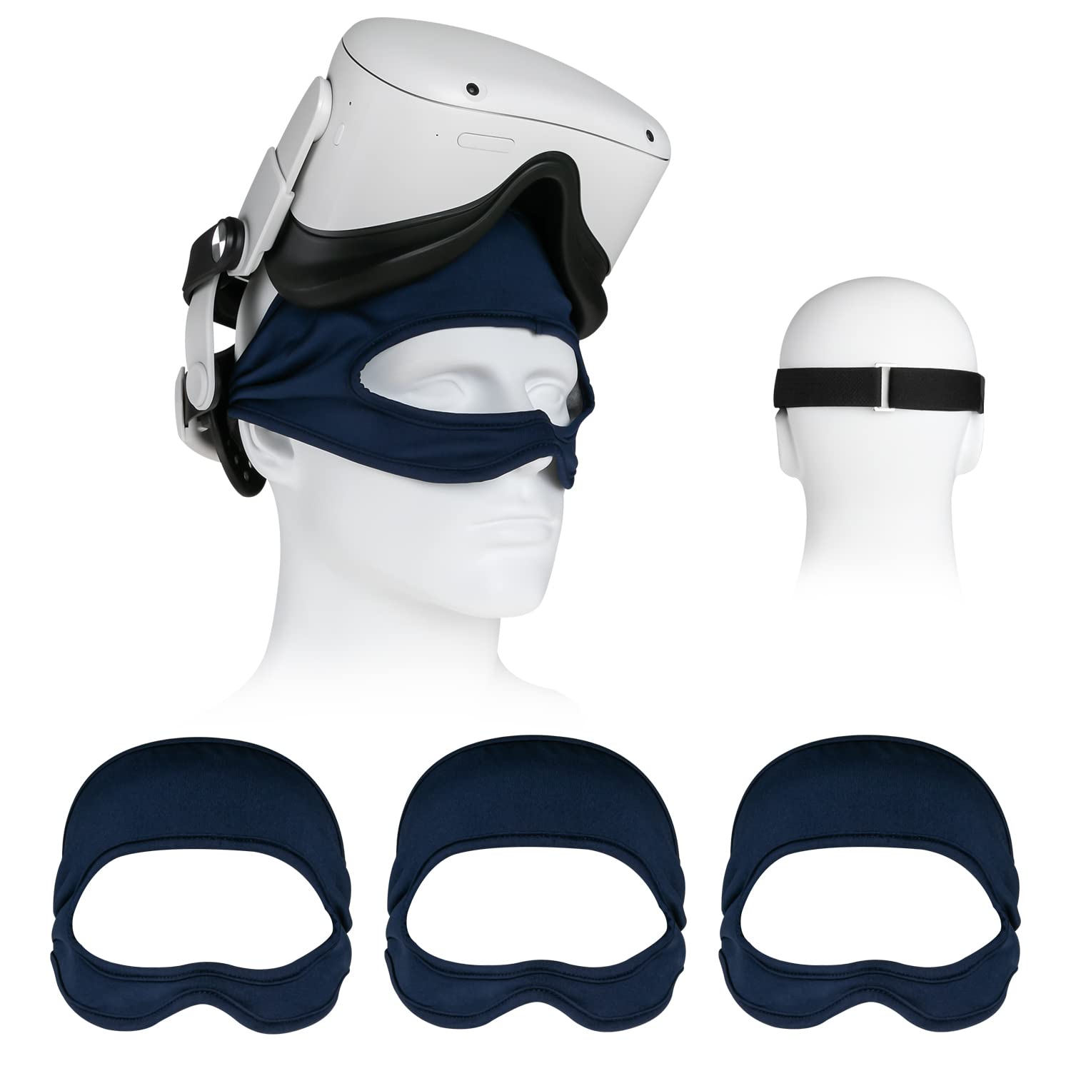 (3 Pack) Orzero Sweat Band Guard Compatible for Quest 2, VR Mask Breathable Face Cover for Enhanced Workouts Supernatural Gaming Experience Prevent Lens Fogging - Dark Blue