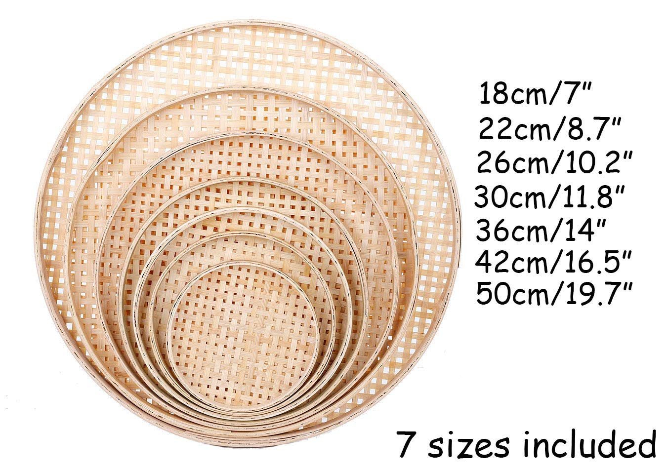 (Only by Bulk)100% Handwoven Flat Wicker Round Fruit Basket Woven Food Storage Weaved Shallow Tray Bin Vegetable Organizer Holder Bowl Decorative Rack Display (Only More Than 5Pcs) (50cm/19.8")