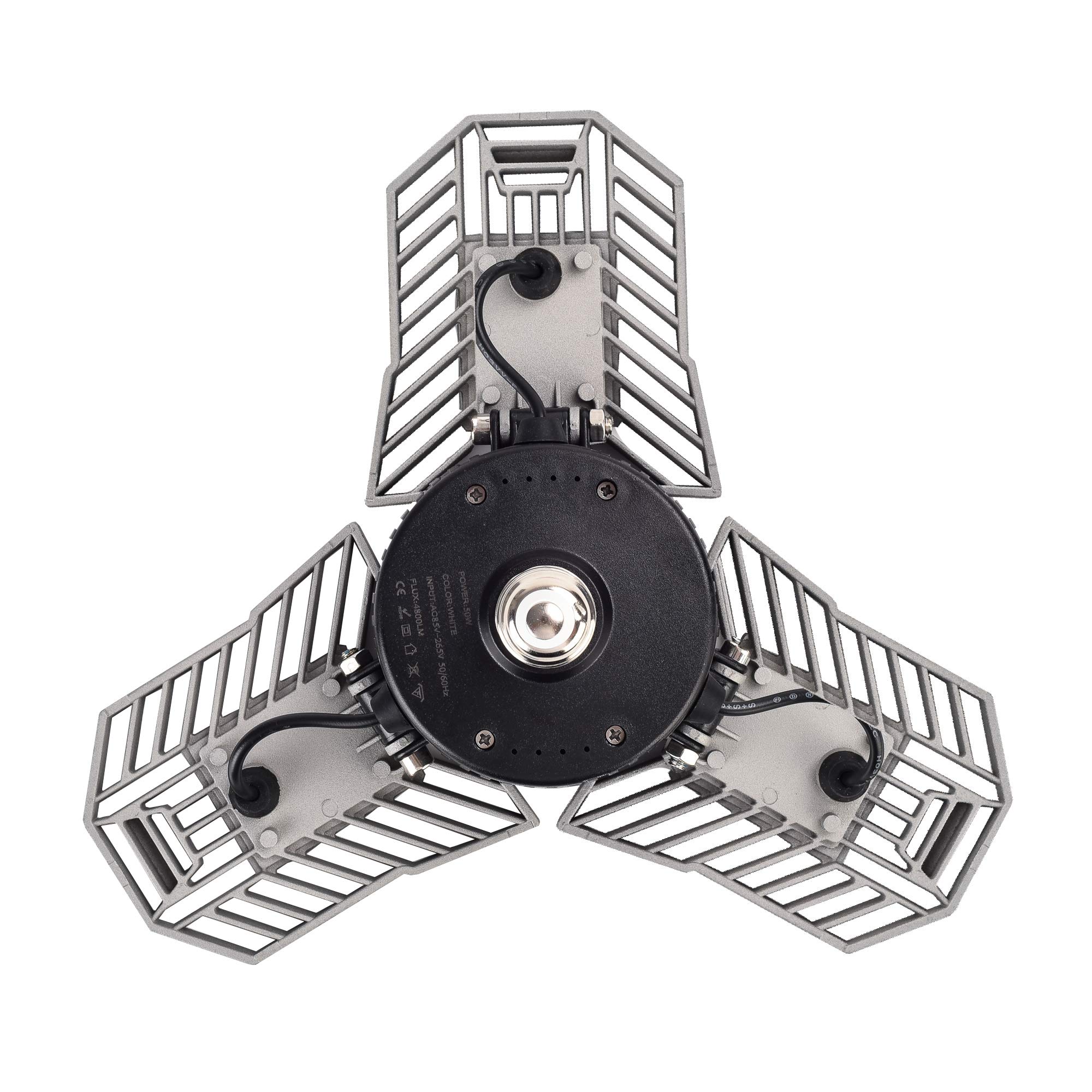 (Pack of 1) High Efficiency LED Garage Light - 6000K Deformable Ceiling Shop Light - E26 Lampholder Included, 3 Adjustable Panels - Garage, Warehouse, Barn, Shed Light - (Not Motion Activated)