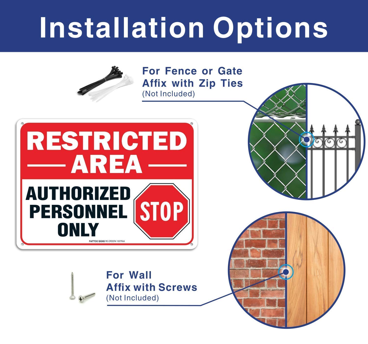 (6 Pack) Restricted Area Sign Authorized Personnel Only, Do Not Enter Sign, 10 x 7 Inches .40 Rust Free Aluminum, UV Protected, Weather Resistant, Waterproof, Durable Ink,Easy to Mount