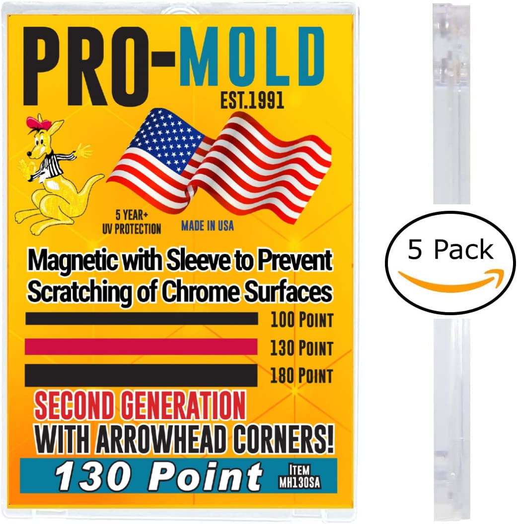 (5-Count) 2nd Gen Pro-Mold USA 130pt. with Penny Sleeve Magnetic ONE Touch Card Holders, Holds Sleeved Card MH130S (Microfiber Cloth Included) (PM-MH130SA-5CT-CLOTH)