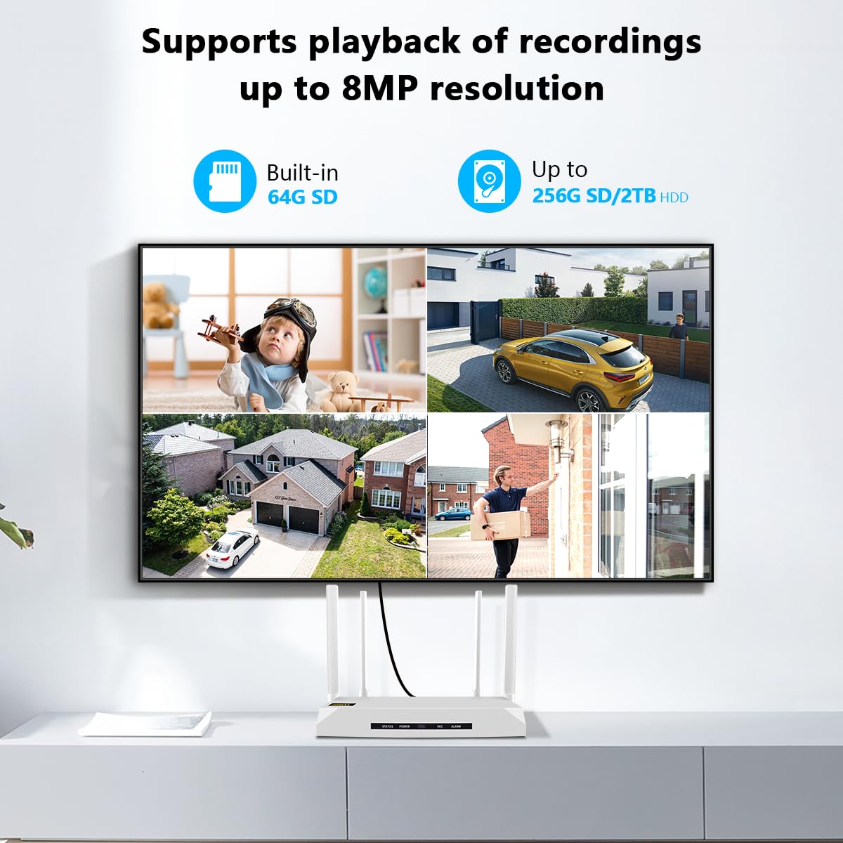 (5.0MP & PIR Detection) 2-Way Audio Dual Antennas Outdoor Security Camera System Wireless WiFi Home Security System Indoor Video Surveillance (All-in-One 4-Cams 1.0TB)