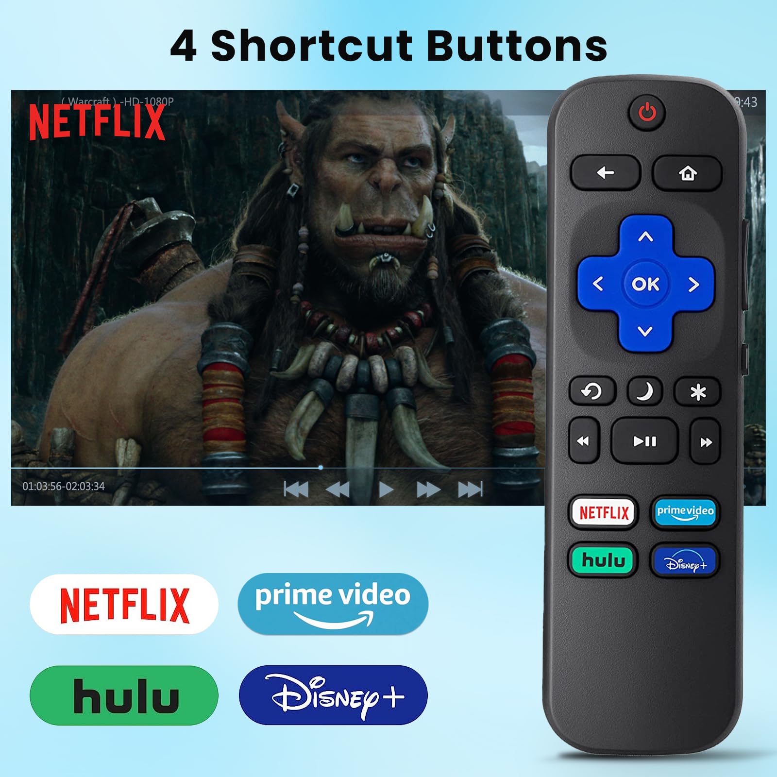 (Pack of 2) Roku Remote Replacement Only for Roku TV, Compatible for TCL Roku/Hisense Roku/Onn Roku/Sharp Roku/Element Roku, (Infrared)