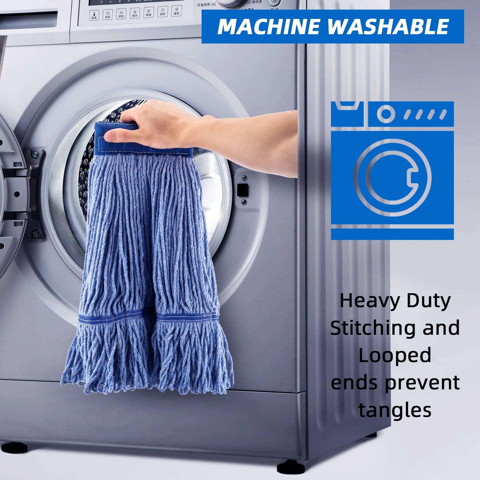 (3 Pack) Mop Head Replacement, Mop Heads Commercial,Blue Cotton Looped End String, Wet Industrial Cleaning Vintage Mop Head Replacements Refill, Swinger Loop Mop, for Heavy Duty Rubbermaid Mop Heads