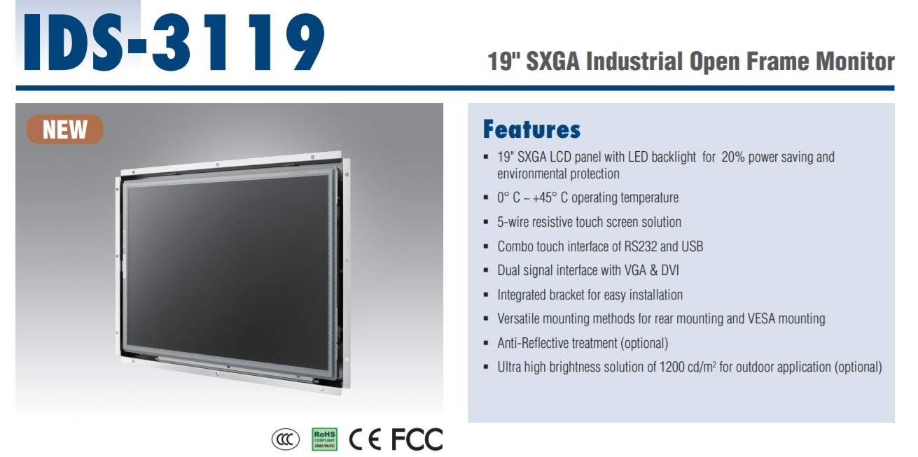 (DMC Taiwan) 19 inches SXGA 350 cd/m2 LED Open Frame Touch Monitor