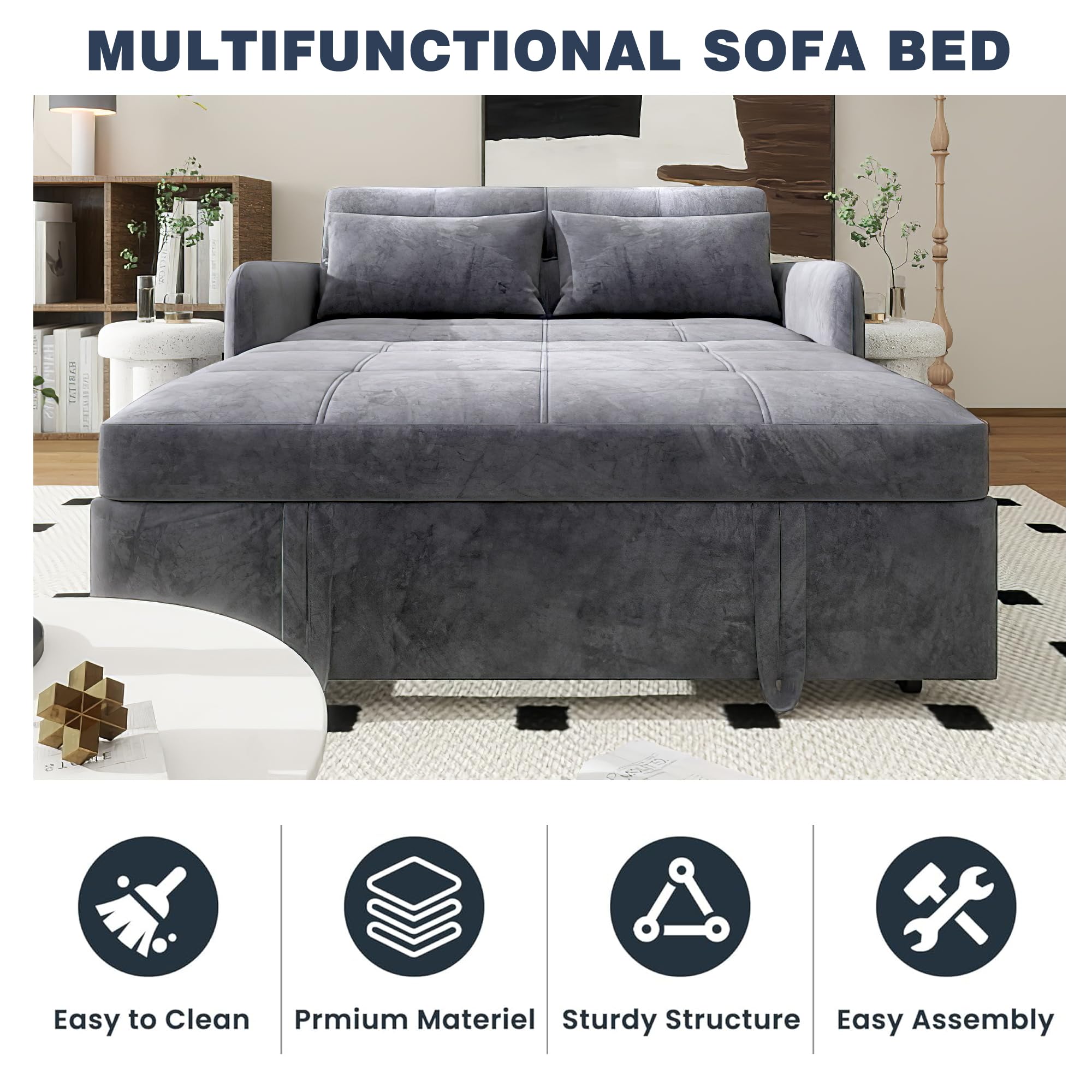 (Frequently Returned Item) Rovibek 4-in-1 Convertible L Shaped Couch with Pull Out Bed and Storage-Black