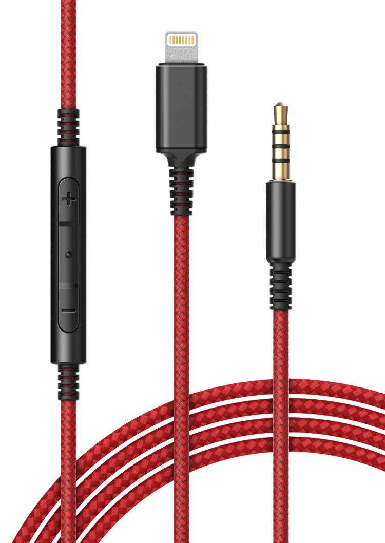 (Apple MFi Certified) Replacement Headphone Cable with iPhone Lightning Connector (3.5mm) Audio Aux Cord with Mic & Volume Control Remote (Compatible with Beats/Sony/Sennheiser and Audio Tech)