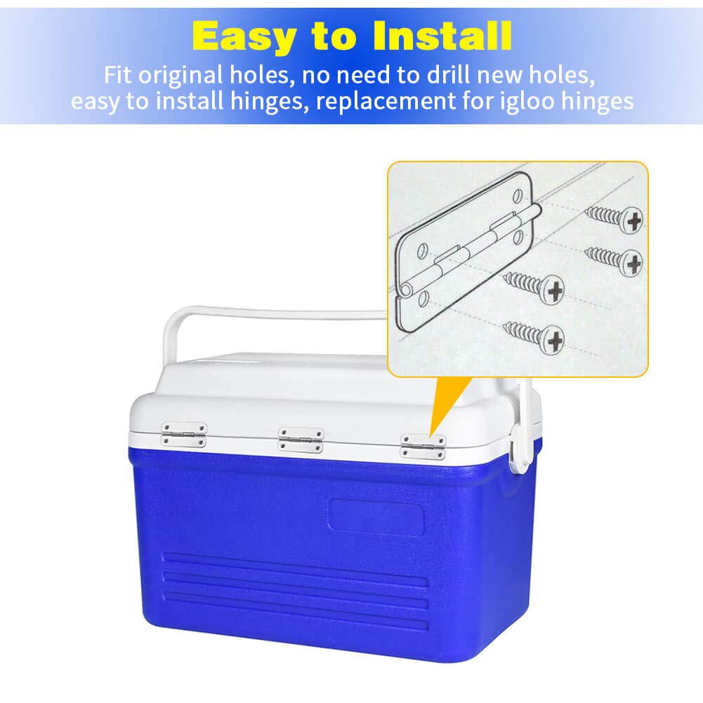(6 Pack) Cooler Replacement Hinges for Igloo Cooler, Stainless Steel Hinges and Screws Kit for Repair Igloo Ice Chest, Metal Cooler Hinge Parts Fits All Hinged Igloo Coolers Sized 25-165 Quarts