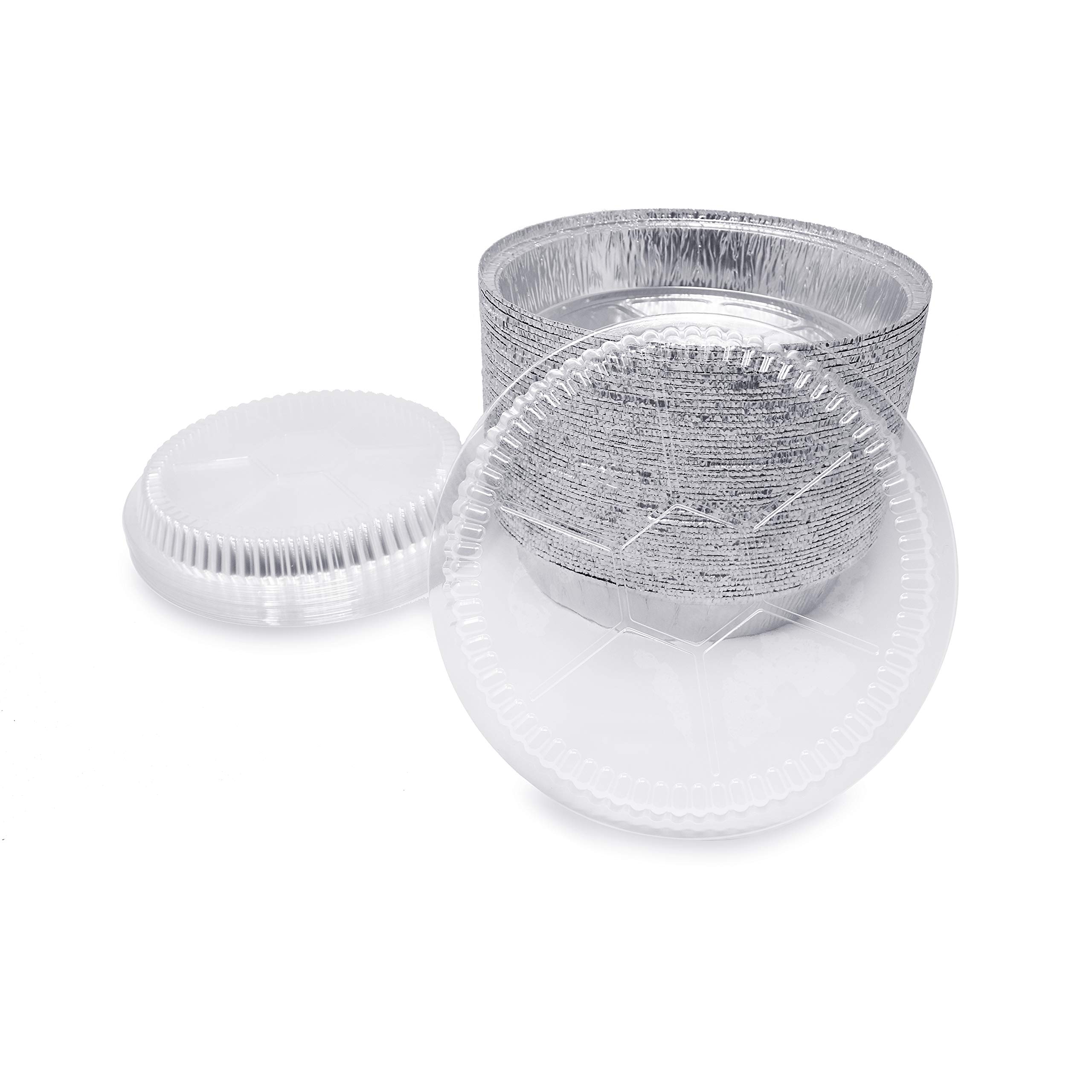 (60 Pack) Premium 7-Inch Round Foil Pans with Plastic Dome Lids l Heavy Duty l Disposable Aluminum Tin for Roasting, Baking, or Cooking