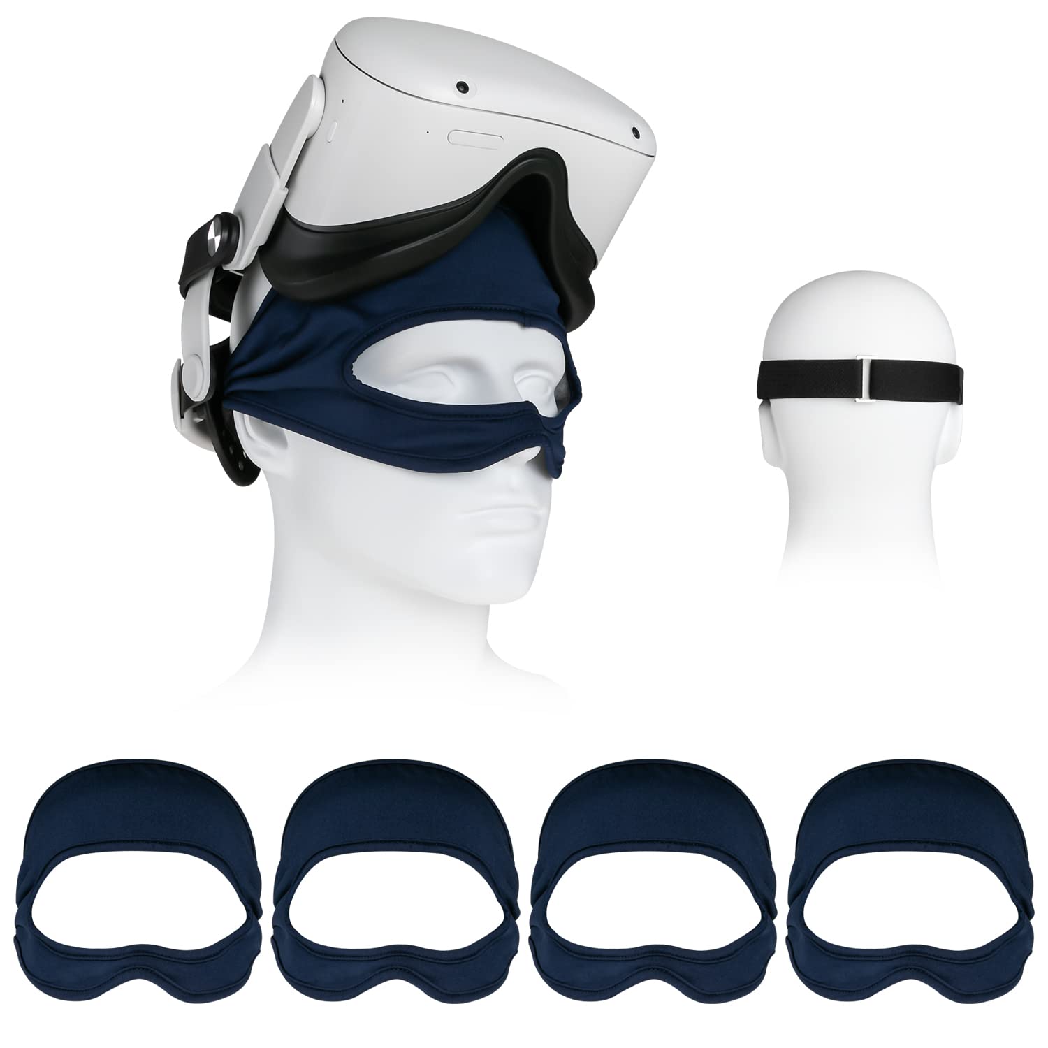 (4 Pack) Orzero Sweat Band Guard Compatible for Quest 2, VR Mask Upgraded Breathable Face Cover Enhanced Workouts Supernatural Gaming Experience Prevent Lens Fogging - Dark Blue