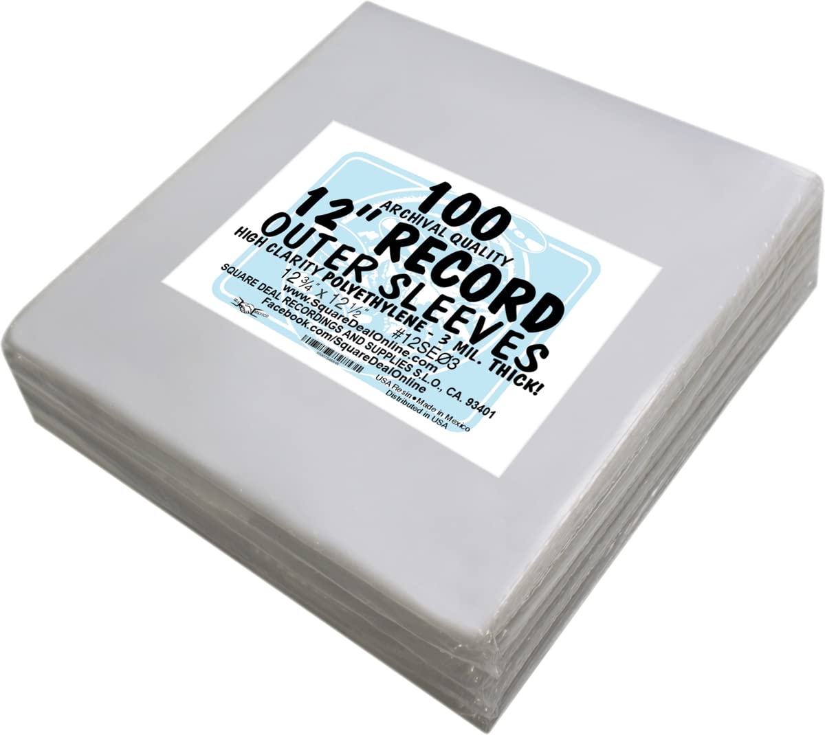 (500) 12" Record Outer Sleeves - INDUSTRY STANDARD 3mil Thick Polyethylene - 12 3/4" x 12 1/2"