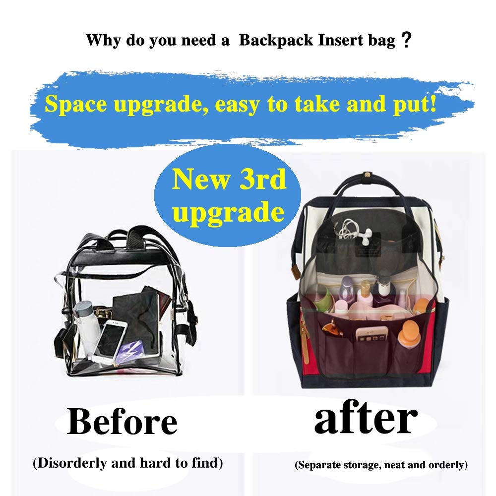 (New 3rd UPGRADE) Rucksack Organizer Insert, Nylon Backpack Organizer Insert Travel Backpack Purse Organizer for Mens and Womens For Mummy Coach MCM LV JanSport Anello (Large, Blue)