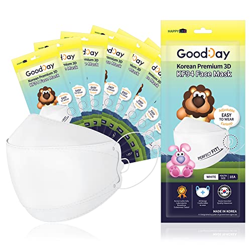 (Pack Of 10) GOODDAY ADJUSTABLE KIDS Certified KF94 Korean Face Mask Disposable Comfortable Youth Children's Face Mask - Small/White
