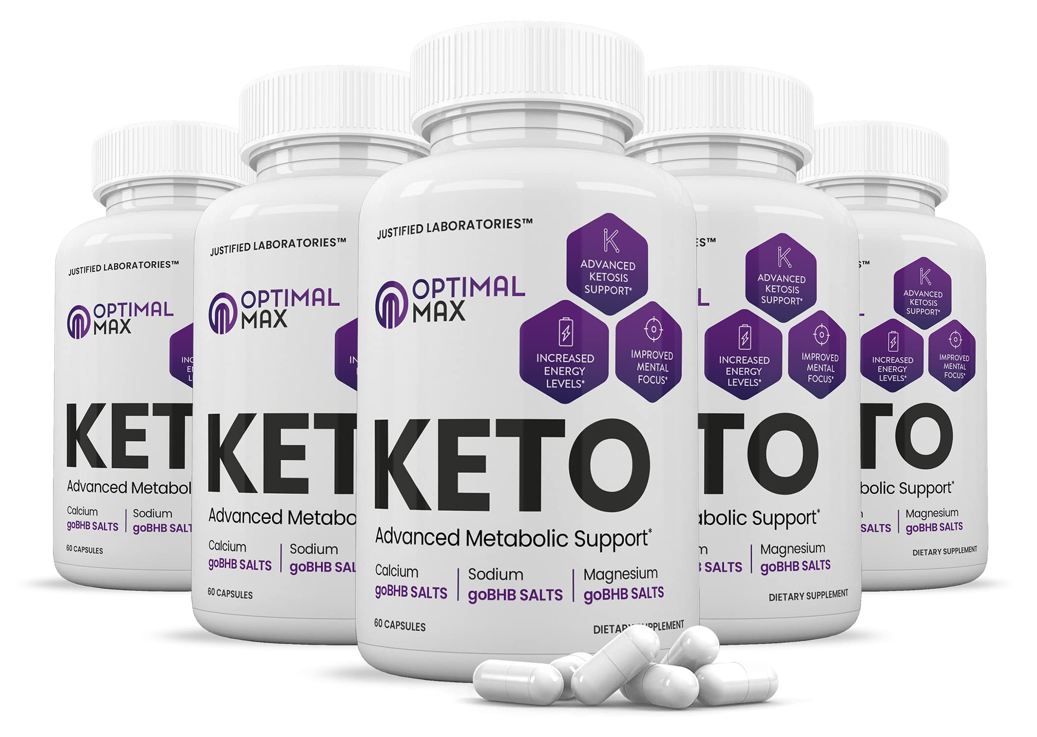 (5 Pack) Optimal Max Keto Pills Includes Apple Cider Vinegar Patented goBHB® Exogenous Ketones Advanced Ketogenic Supplement Ketosis Support for Men Women 300 Capsules