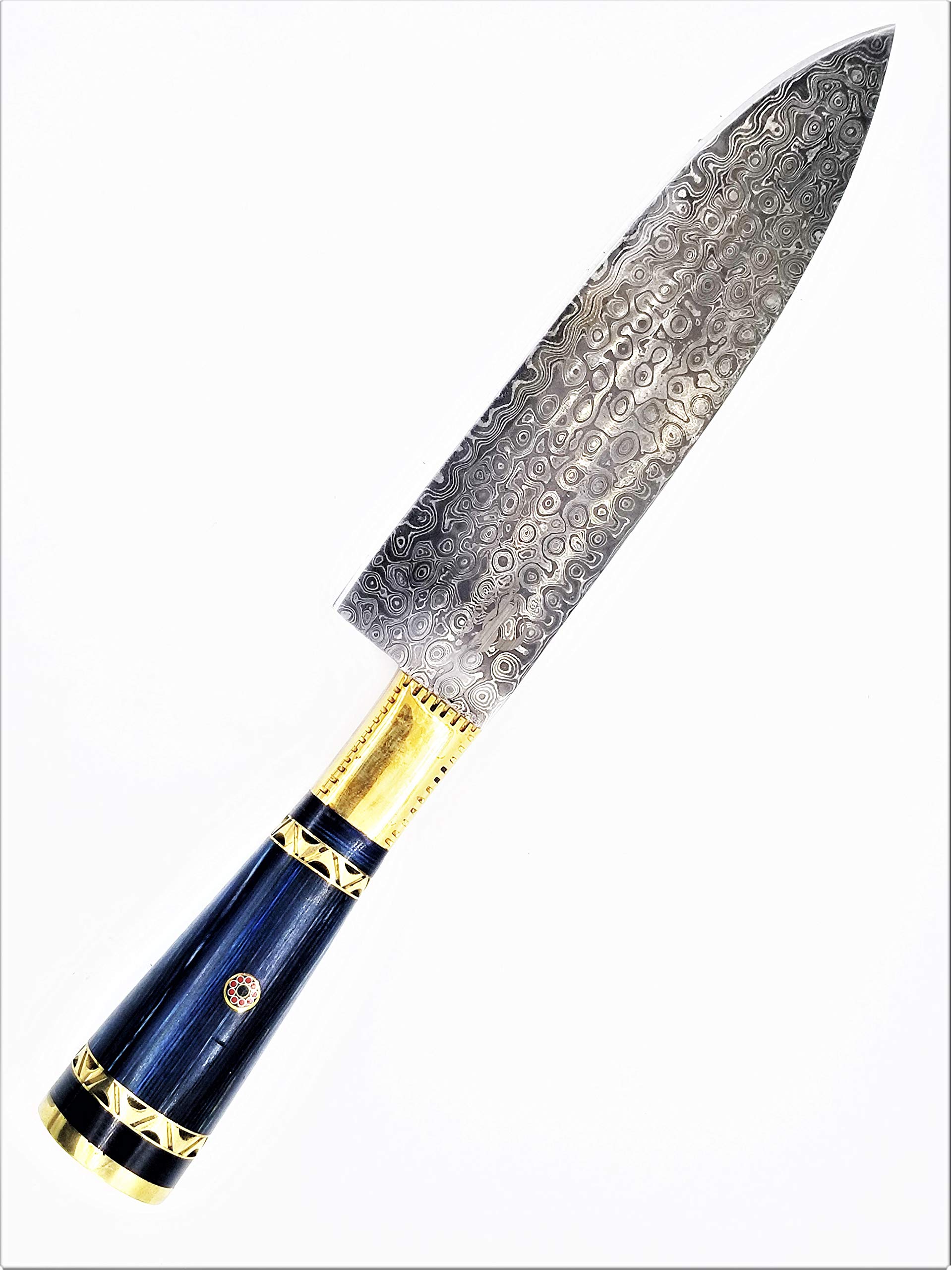 (6 7/18) DKC-533-DS-BL Grand Master Chef Knife Blue Handle Damascus Steel DKC Knives 16.8 oz 12" Long 7.5" Blade (Blue Handle Damascus Blade)